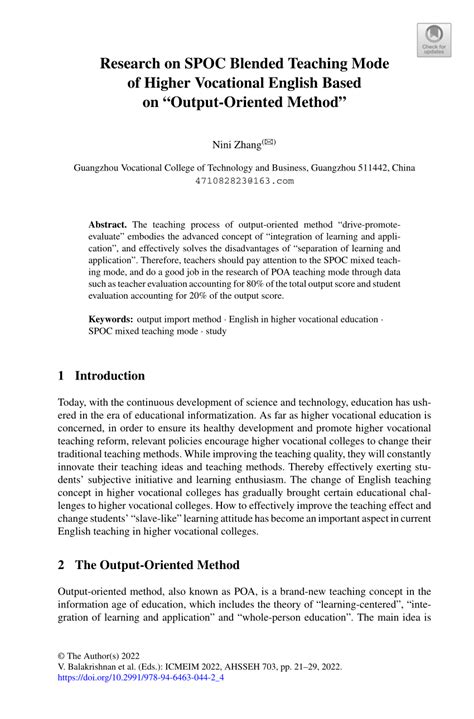 Pdf Research On Spoc Blended Teaching Mode Of Higher Vocational English Based On Output