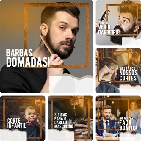 Pack de Artes para Barbearia Editáveis no Canva Legendas