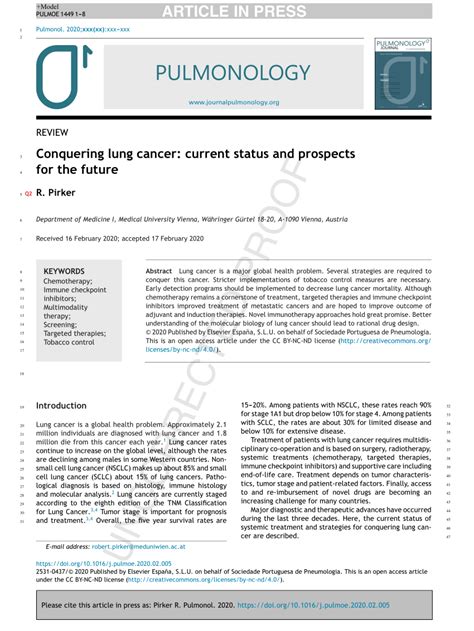 Pdf Conquering Lung Cancer Current Status And Prospects For The Future