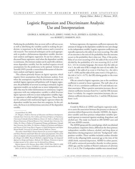 Pdf Logistic Regression And Discriminant Analysis Use And Interpretation