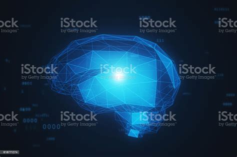 이진 데이터 3d 그림의 구름에서 다각형에서 두뇌의 디지털 인공 지능 인공지능에 대한 스톡 사진 및 기타 이미지 인공지능