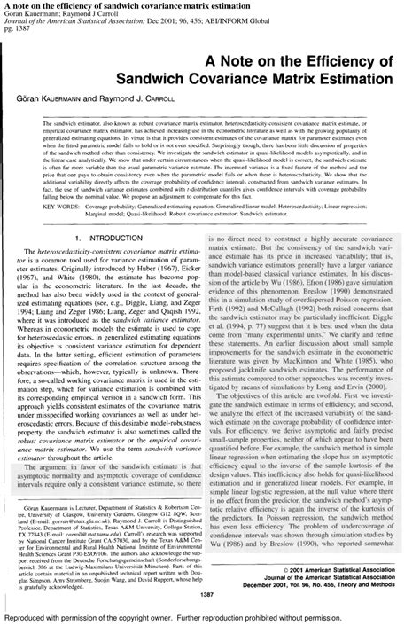 Pdf A Note On The Efficiency Of Sandwich Covariance Matrix Estimation