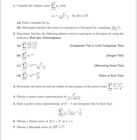 Solved Consider The Infinite Series An With N An Chegg