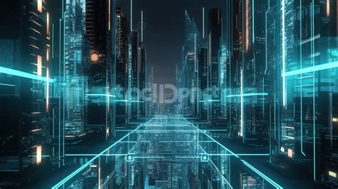 미래형 건물과 조명이 있는 미래형 도시 키가 큰 대칭 고층 빌딩에 네온 조명이 반사되는 미래 도시의 3d 그림 고화질 사진 사진 도시 배경 일러스트 및 사진 무료