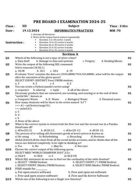 Xii Pre Board I 2024 25 Pdf Sql