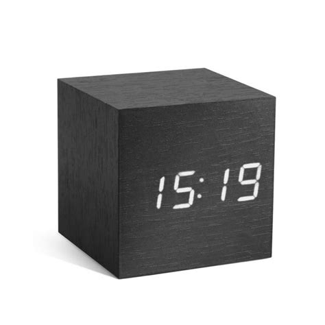Gingko Cube Click Table Clock Black White Led Homeless Hk