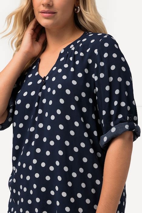 Notch Neck Print Tunic Blouse Marine Ulla Popken