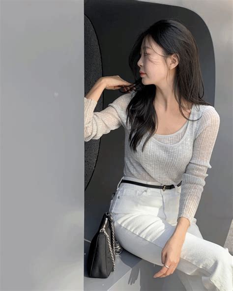 더블유비 세피아 시스루 레이어드 골지 티셔츠 4 Color