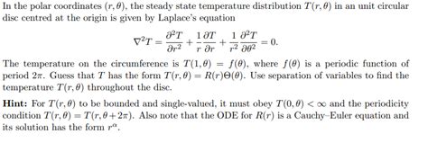 Solved In The Polar Coordinates R θ The Steady State