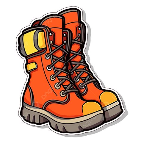 흰색 시트 클립 아트에 주황색 작업 부츠 스티커 벡터 고립 된 만화 소방관 부츠와 스티커 디자인 상표 Png 일러스트 및 벡터 에 대한 무료 다운로드 Pngtree