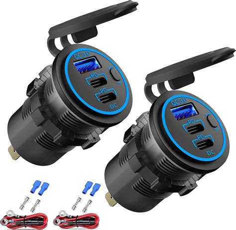 2 Pack 12v Usb Outlet Wired Charger Multi Port Dual Pd30
