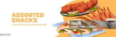 스낵 식사 식사와 함께 아시아 카페 광고 배너의 디자인 중국 요리 프로모션의 패스트 푸드 레스토랑 템플릿 새우 튀김 케밥을