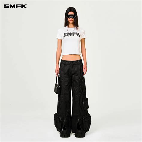 Compass Wild Cyber Mustang Waxed Wide Leg Pants In Black Smfk Smfk Ca