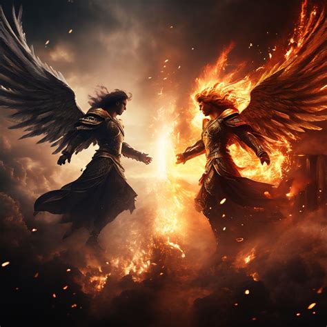 Two Male Angels Fighting In Heaven Against Each Other By Jhonattas