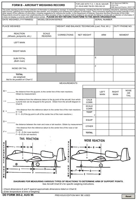 Dd Form 365 2 Form B Aircraft Weighing Record Dd Forms