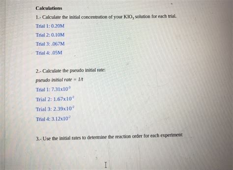 Solved Calculations 1 Calculate The Initial Concentration