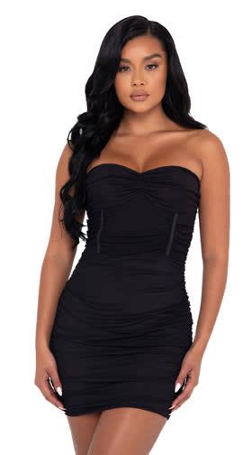 Sexy Ruched Mesh Mini Dress Ruched Mini Dress