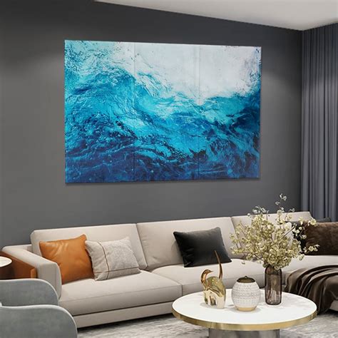 3 Pieces Coastal Tempered Glass Wall Art Large Rectangle Ocean Sea Wave
