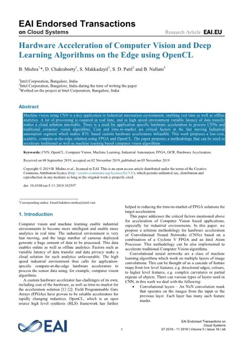Hardware Acceleration Of Computer Vision And Deep Learning Algorithms On The Edge Using Opencl