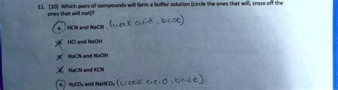 solved 10 which pairs of compounds will form buffer solution circle