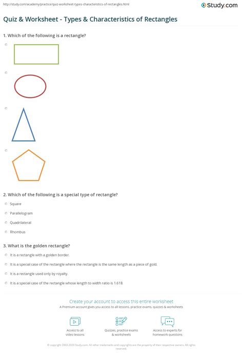 Quiz And Worksheet Types And Characteristics Of Rectangles