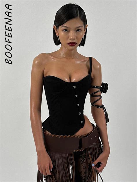 Boofeenaa مشد كتف واحد غير متماثل للنساء ، توبات بوسيتر مثيرة ، توب