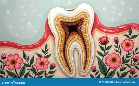 Artistic Tooth Cross Section With Beautifully Integrated Floral Patterns Royalty Free Cartoon