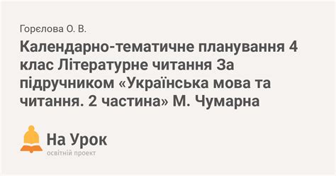 Календарно тематичне планування 4 клас Літературне читання За підручником «Українська мова та