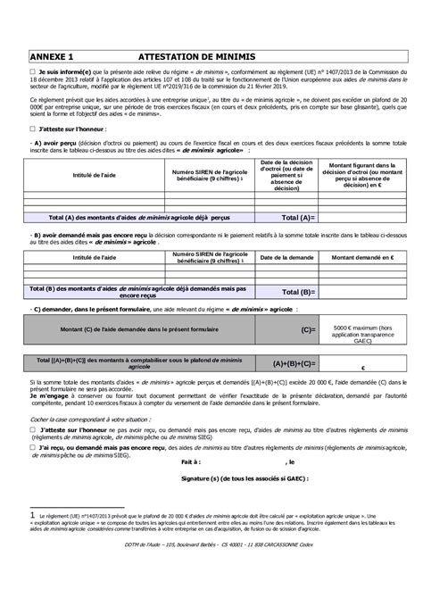 Calaméo Annexe 1 Attestation De Minimis Agricole
