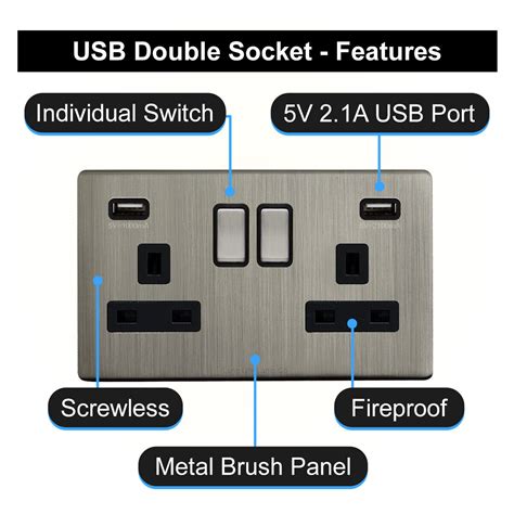 Double Wall Plug Socket Gang A With Usb Ports Screwless Slim Flat Plate Ebay