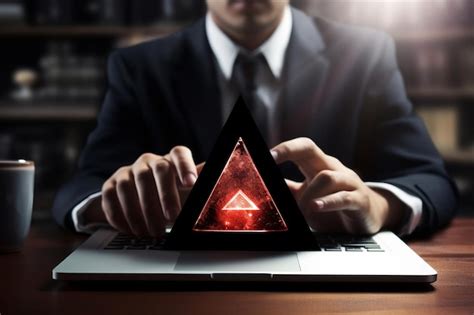 Premium Photo Triangular Caution A Businessman Tackles Computer