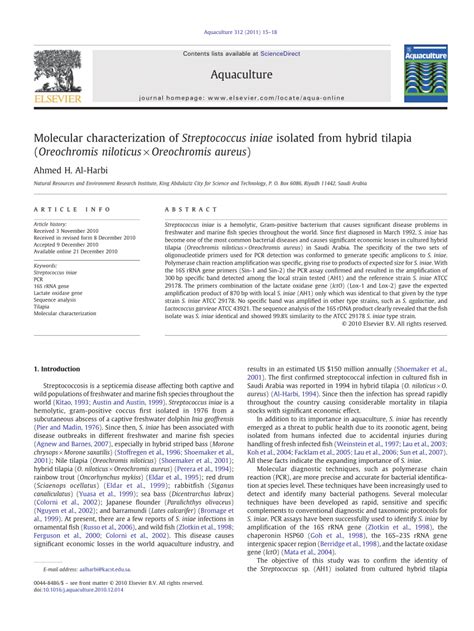 Pdf Molecular Characterization Of Streptococcus Iniae Isolated From