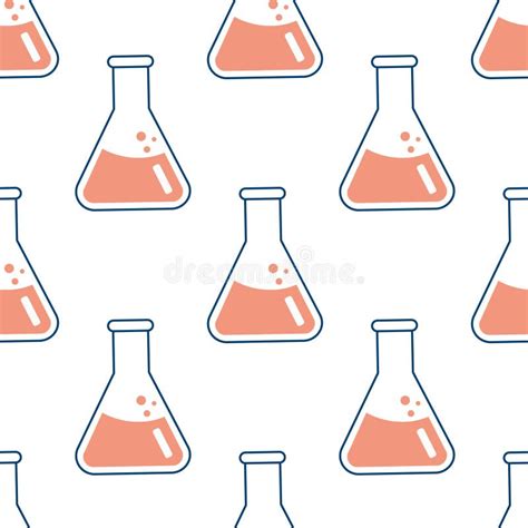 Seamless Pattern On The Topic Of Chemistry With Flasks Test Tubes Molecules Stock Vector