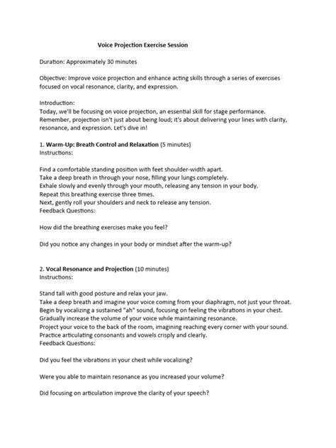 Voice Projection Exercise Session Pdf Human Voice Breathing
