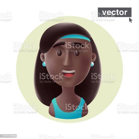 파란 머리 후프와 원형 프레임 아바타의 스포츠 탑을 가진 젊은 미소 짓는 아프리카계 미국인 여성 3차원 형태에 대한 스톡 벡터 아트 및 기타 이미지 Istock