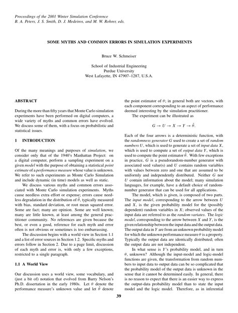 PDF Some Myths And Common Errors In Simulation Experiments