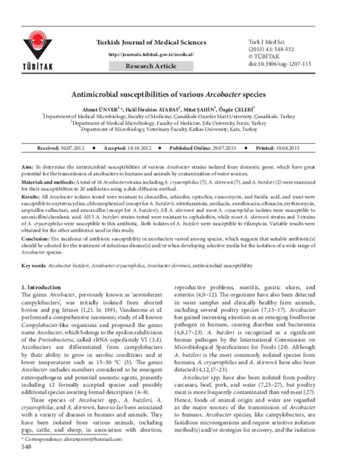 Pdf Antimicrobial Susceptibilities Of Various Arcobacter Species