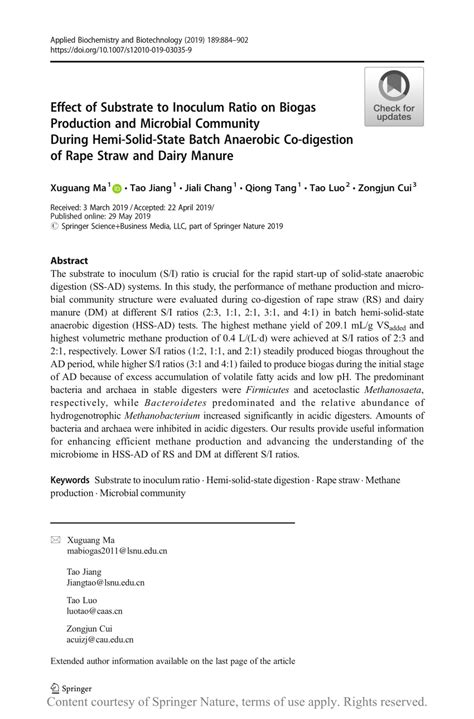 Effect Of Substrate To Inoculum Ratio On Biogas Production And