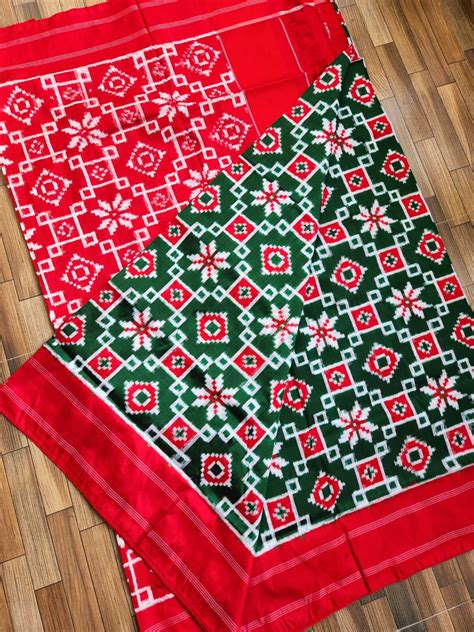 Telia Rumal Double Ikat Red Green Silk Wedding Saree Etsy