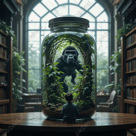 Gorilla In A Jar A Surreal Encounter Grand Library Backgrounds Png