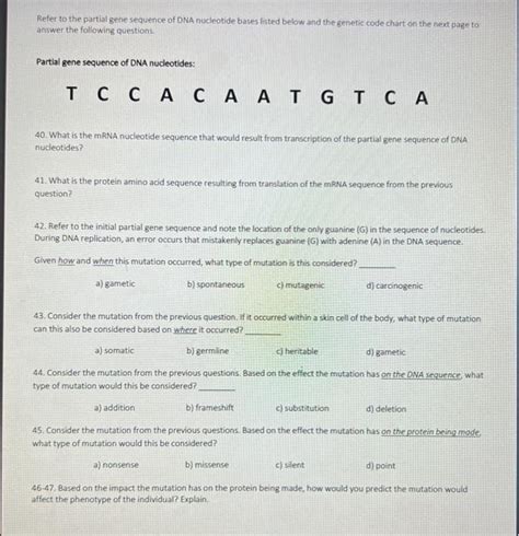 Solved Refer To The Partial Gene Sequence Of Dna Nucleot