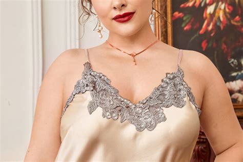 Slessic Classic Plus Size Sexy Satin Shiny Smooth Elegant Slip Nightdress