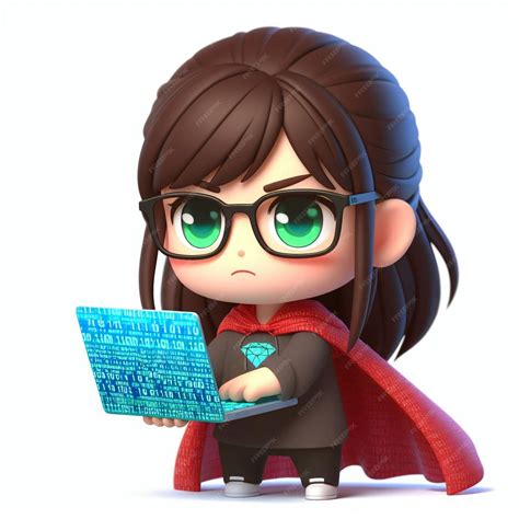 Premium Photo Cute 3d Style Chibi Programmer With A Determined