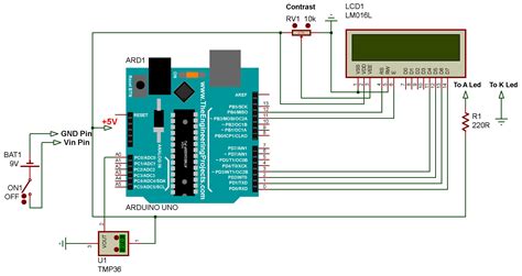 Temp Sensor And 16x2 LCD Arduino UNO Kuman UNO