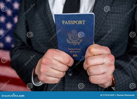 Business Man Wear Suit Holding Us Passport Stock Image Image Of
