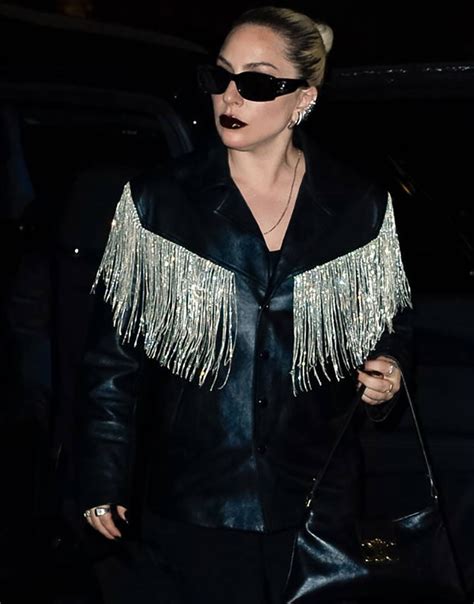 Lady Gaga Black Leather Fringe Jacket Snl 2023 Lady Gaga Jacket