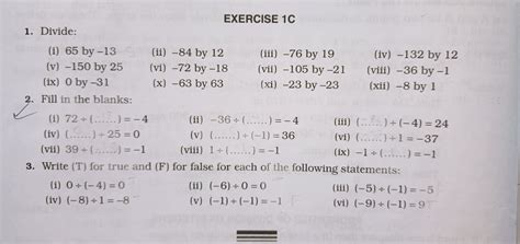 Integers Exercise 1c Mathematics Assignment Teachmint