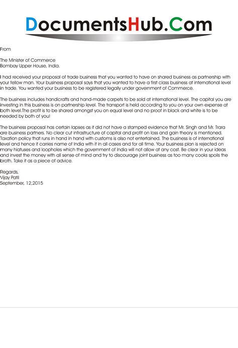 Business Proposal Rejection Letterdocumentshubcom