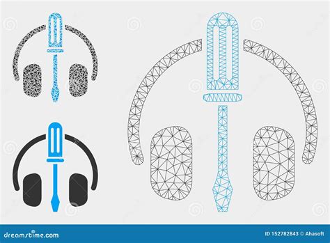 Headphones Tuning Screwdriver Vector Mesh Carcass Model And Triangle Mosaic Icon Stock Vector