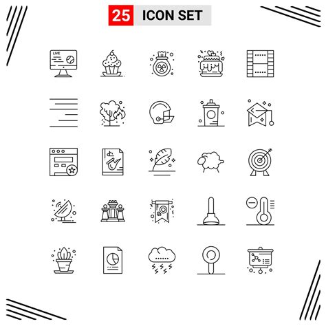 25 User Interface Line Pack Of Modern Signs And Symbols Of Wedding Cake Sweet Hearts Trash